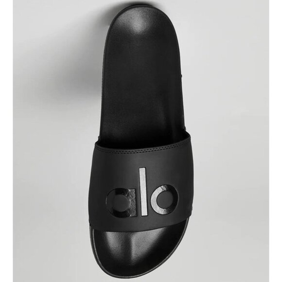 ALO Yoga | Shoes | Alo The It Slide 2 Black Embossed Flats Comfy Faux ...